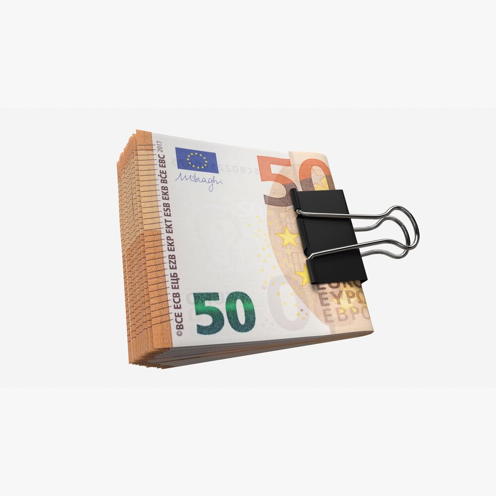 Euro Money Stack With Black Binder Clip 3D model - Download Coins ...