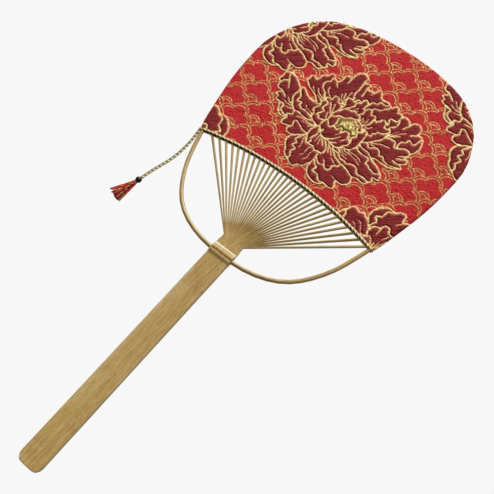 Traditional Japanese Uchiwa Fan with Peony Embroidery 3D model ...