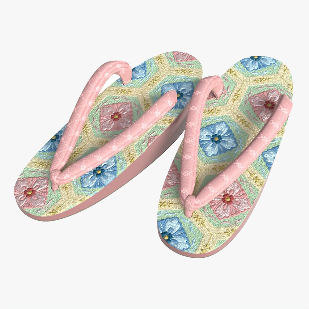 Traditional Japanese Zori Sandals with Floral Pattern 3D model ...