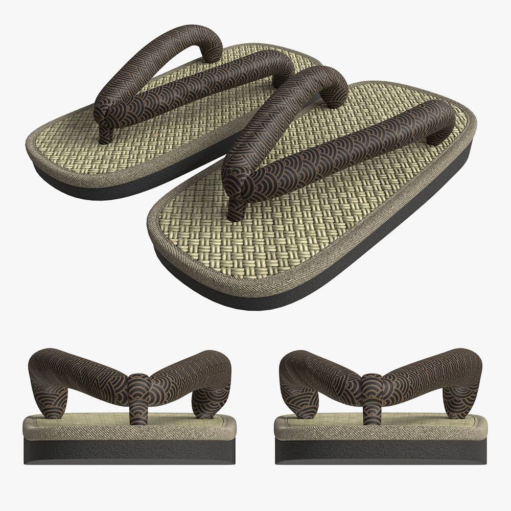 Traditional Japanese Zori Sandals with Woven Soles 3D model - Download ...