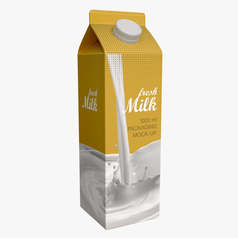 Milk Packaging Box With Cap 1000 Ml Mockup 3D模型 - 下载 瓶，罐 on 3DModels.org