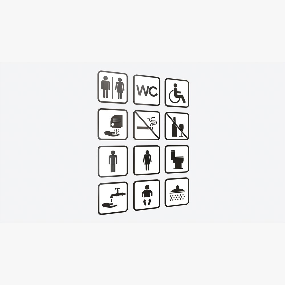 Public Spaces Warning Square Sign Set 3D model - Download Street ...