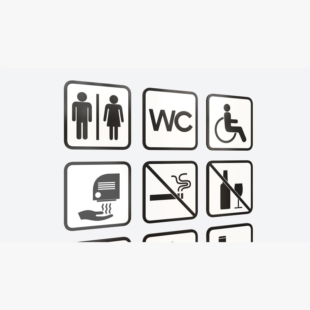 Public Spaces Warning Square Sign Set 3D model - Download Street ...