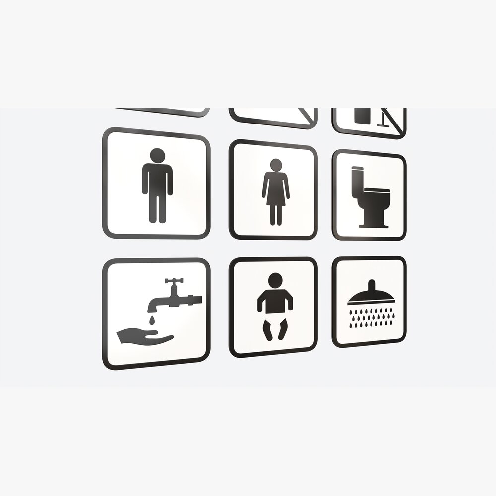 Public Spaces Warning Square Sign Set 3D model - Download Street ...