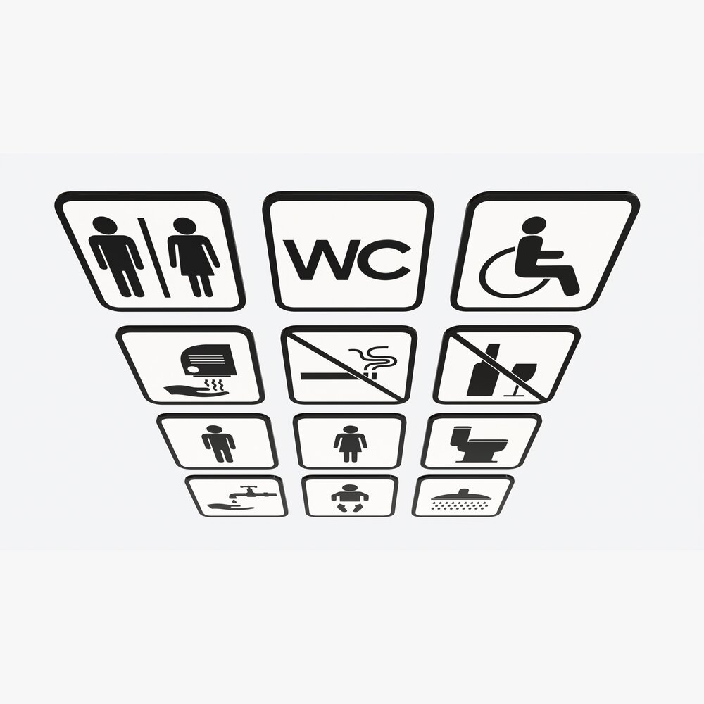 Public Spaces Warning Square Sign Set 3D model - Download Street ...