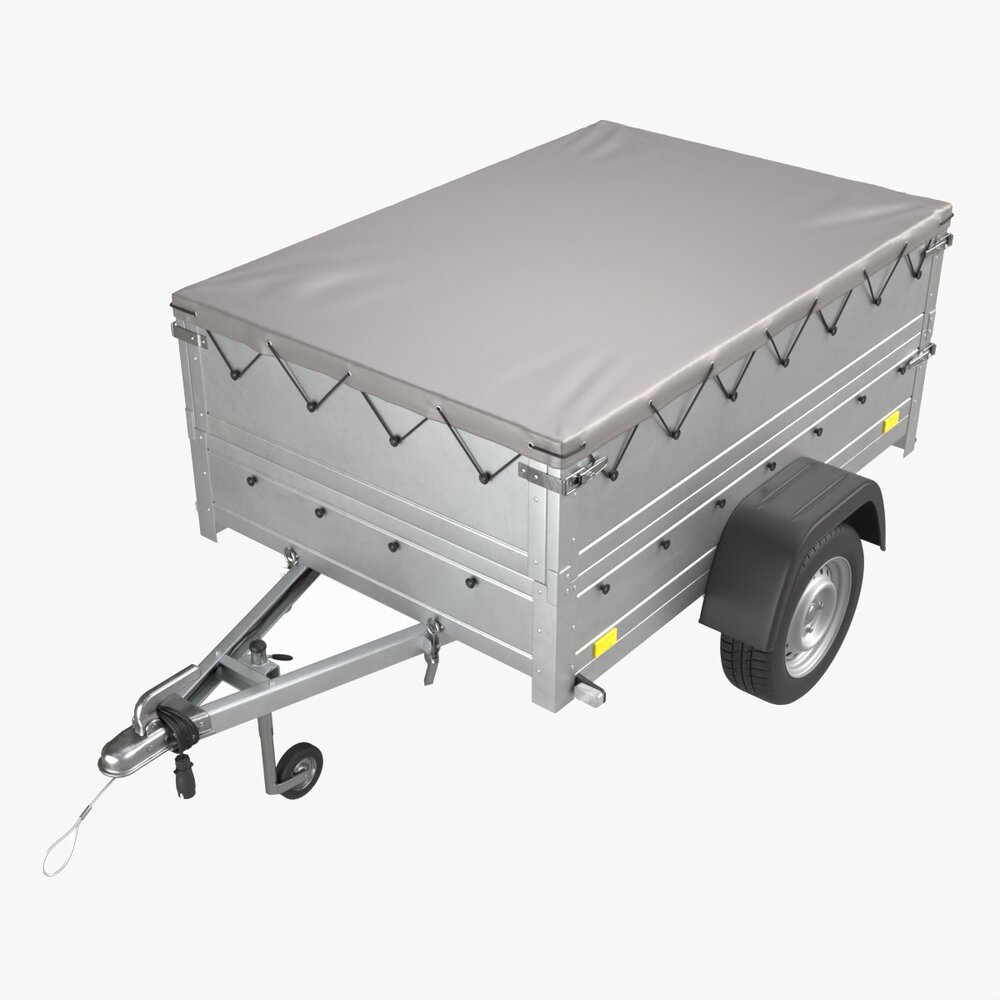 Single Axle Car Trailer With Extra Walls Cover Jockey Wheel 3D model ...