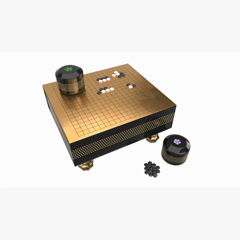 Traditional Go Board with Decorative Stone Containers 3D model ...