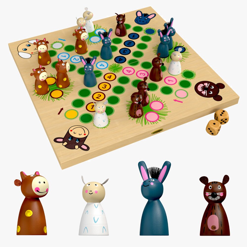 Ludo Animals Wooden Board Table Game 3D model - Download Toys on ...