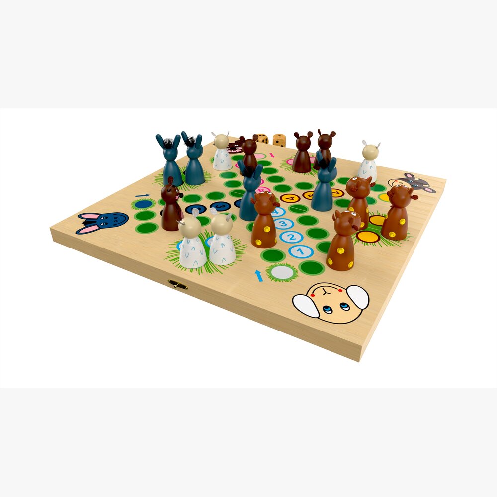 Ludo Animals Wooden Board Table Game 3D model - Download Toys on ...