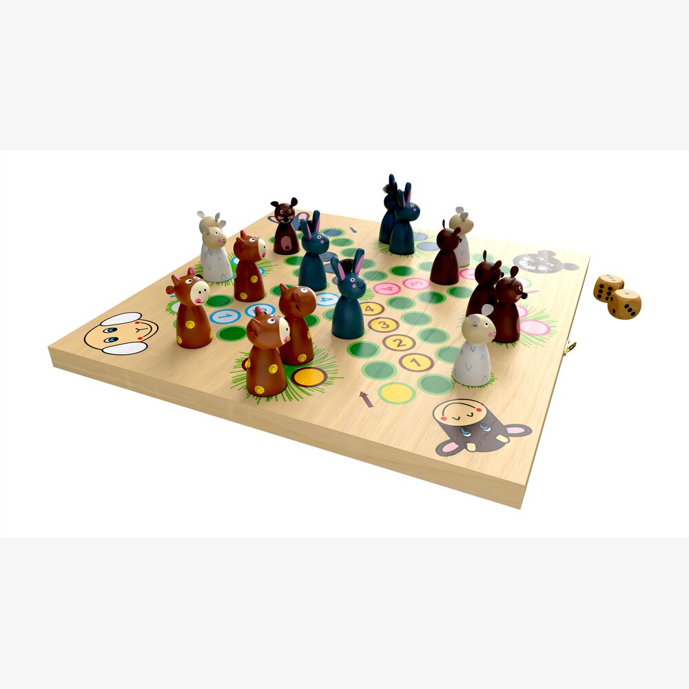 Ludo Animals Wooden Board Table Game 3D model - Download Toys on ...