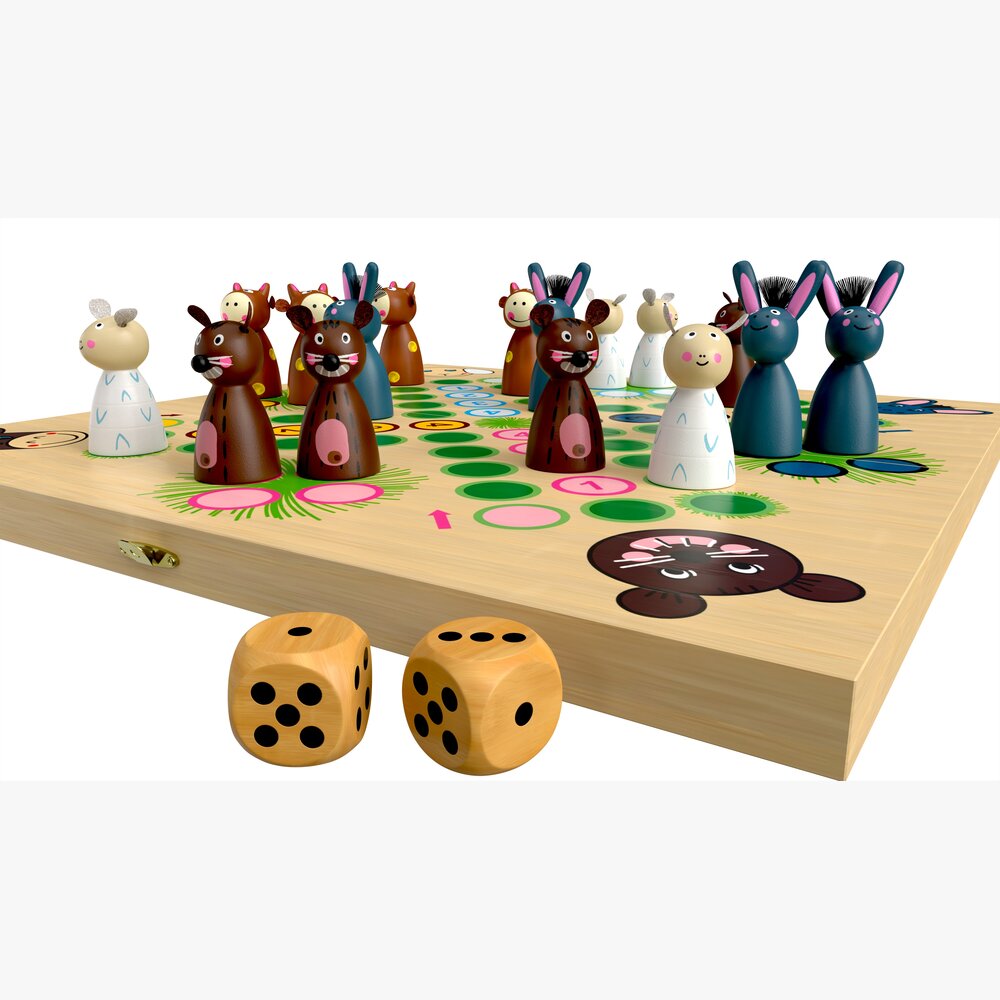 Ludo Animals Wooden Board Table Game 3D model - Download Toys on ...