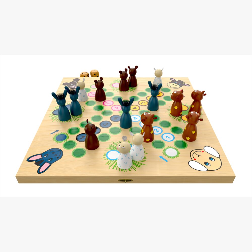 Ludo Animals Wooden Board Table Game 3D model - Download Toys on ...