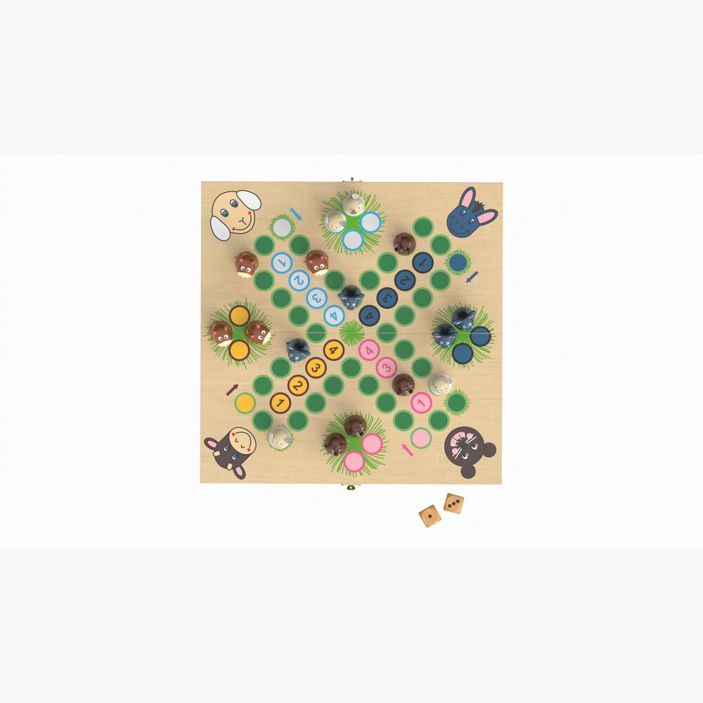 Ludo Animals Wooden Board Table Game 3D model - Download Toys on ...