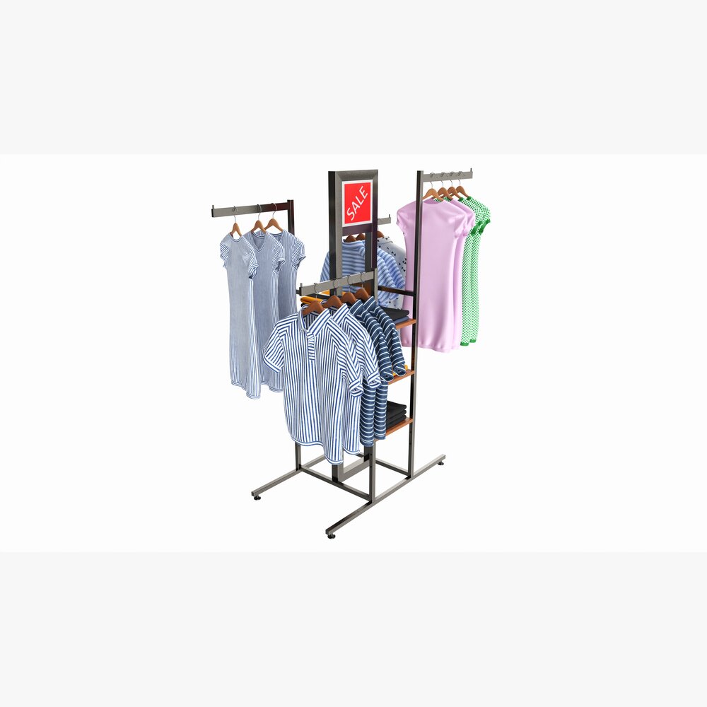 Store 4-way Square Tube Clothing Rack 3D model - Download Shirts on ...