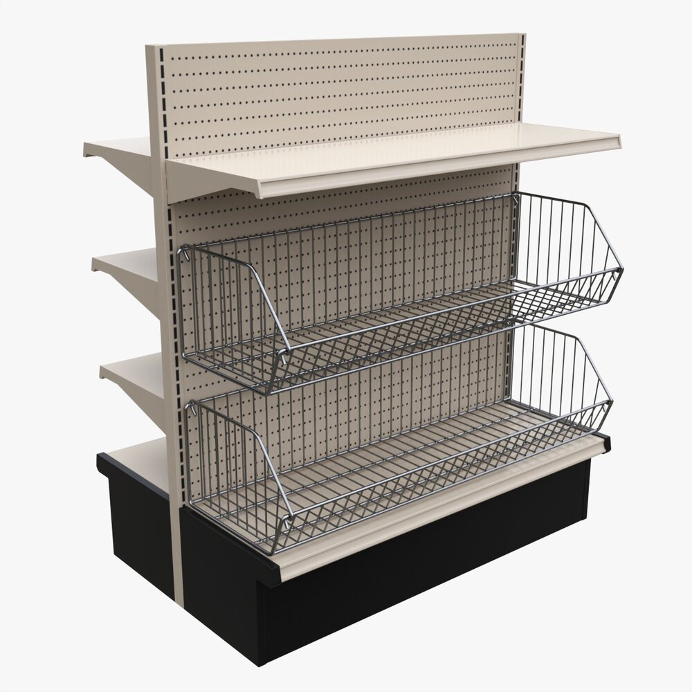 Store Shelving Double Sided Unit Small With Baskets 3D model - Download ...