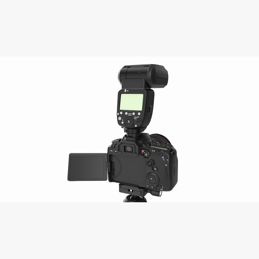 Canon DSLR Camera With Flash On A Tripod 3D model - Download Photo ...
