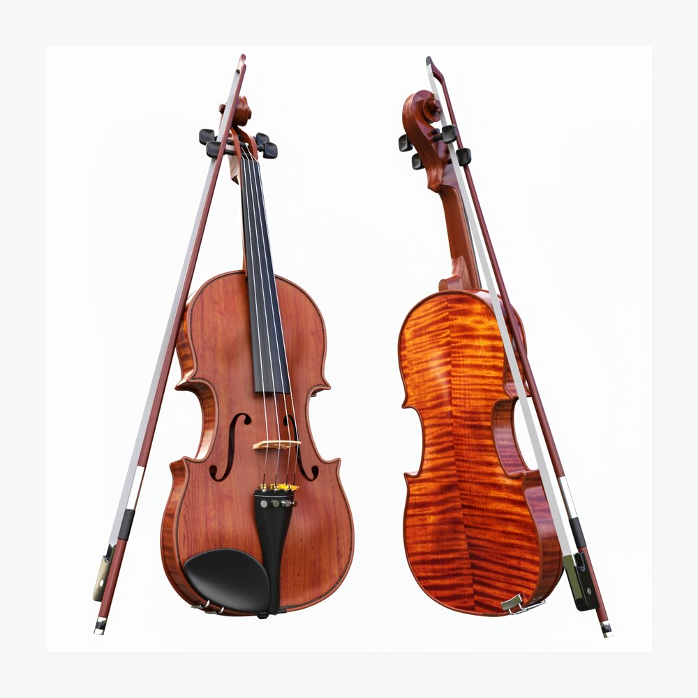 Classic Brown Violin With Bow 3Dモデル - ダウンロード 楽器 on 3DModels.org