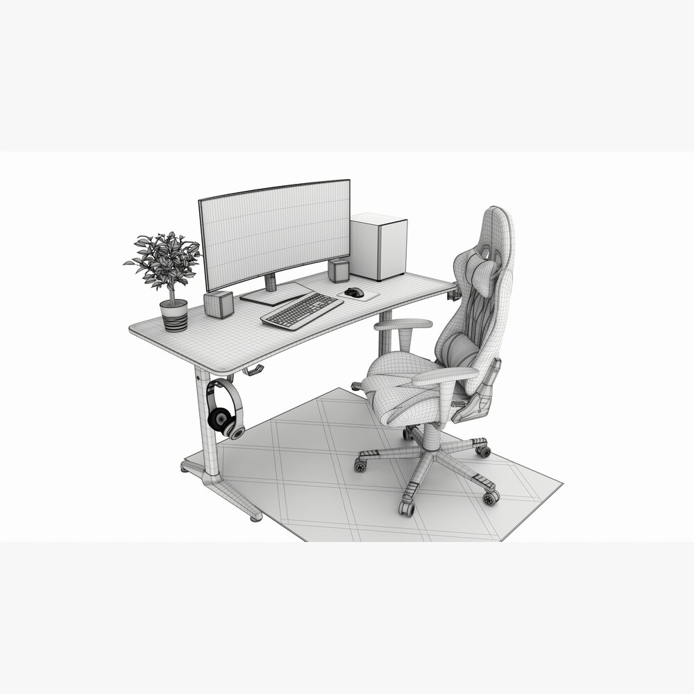 Gaming Computer Desk Composition 3D model - Download Table on 3DModels.org