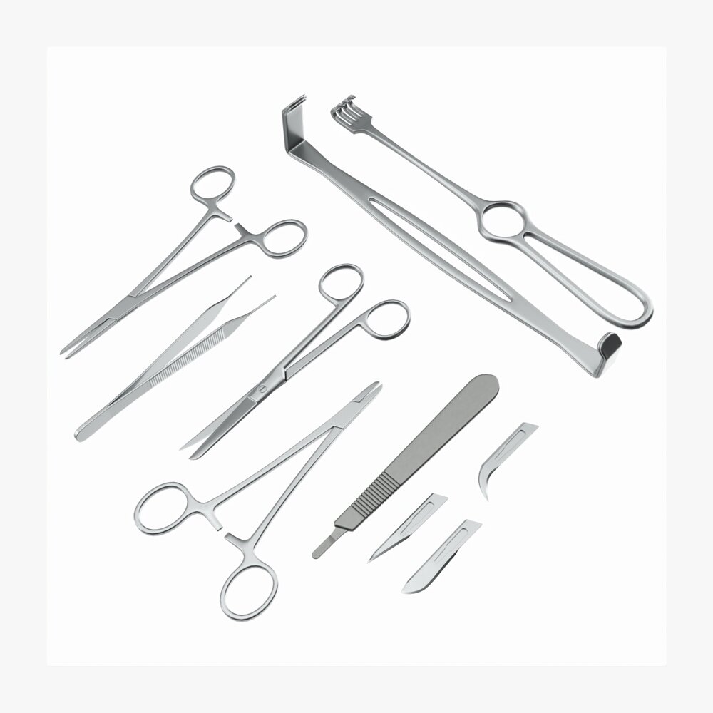 Set Of 7 Surgical Instruments 3D model - Download Medical Equipment on ...