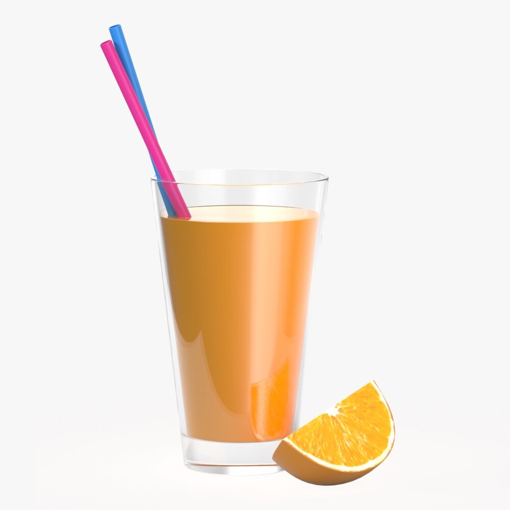 Glass With Orange Juice Straws and Orange Slice 3D model - Download ...