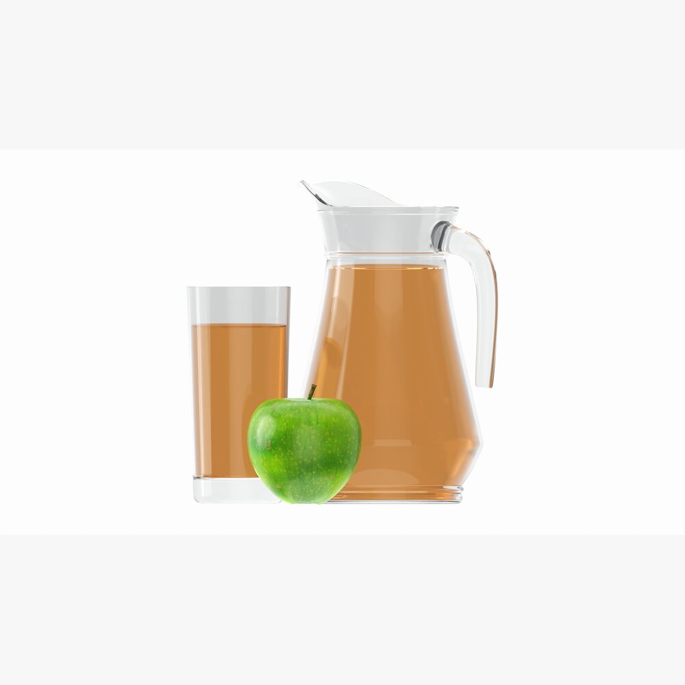 Jug And Glass With Apple Juice And Fruit 3D model - Download Bottles ...
