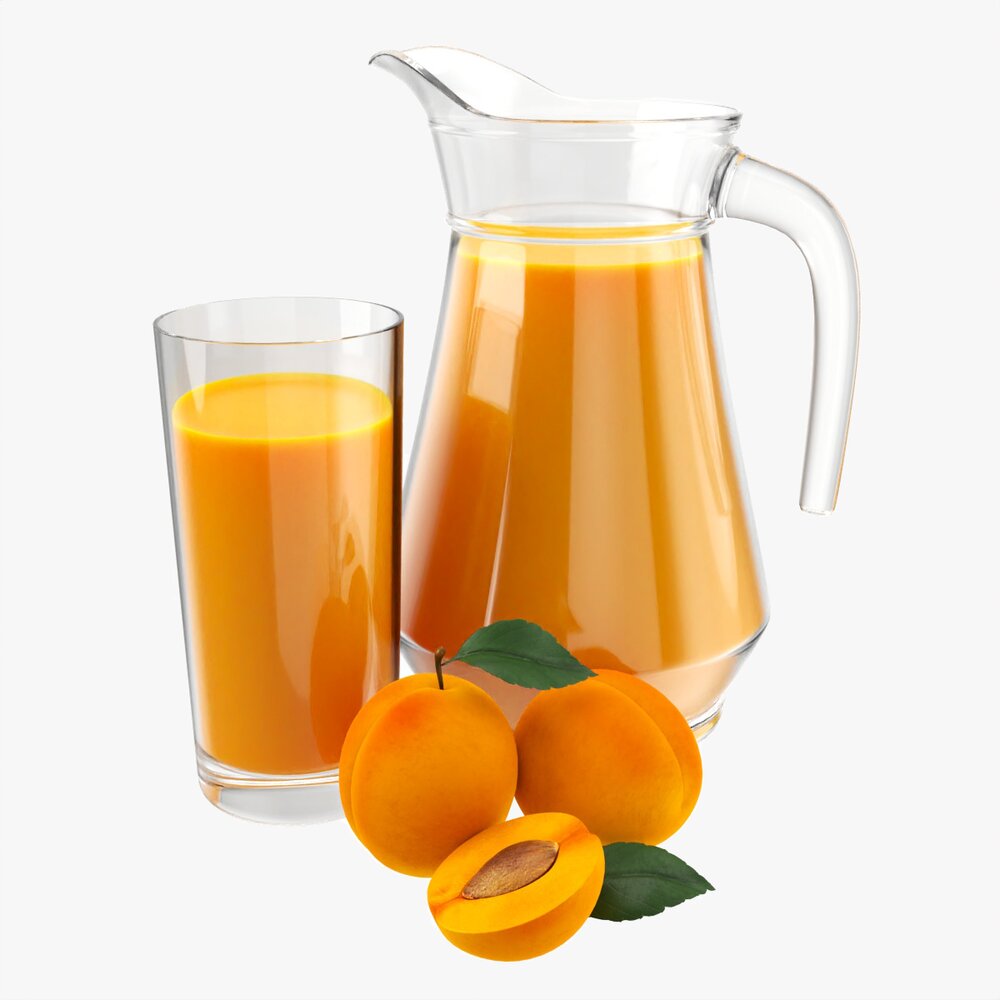 Jug And Glass With Apricot Juice And Fruit 3D model - Download Bottles ...