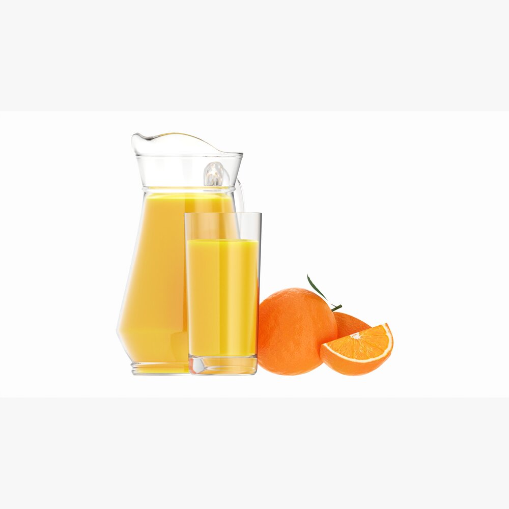 Jug And Glass With Orange Juice And Fruit 3D model - Download Bottles ...