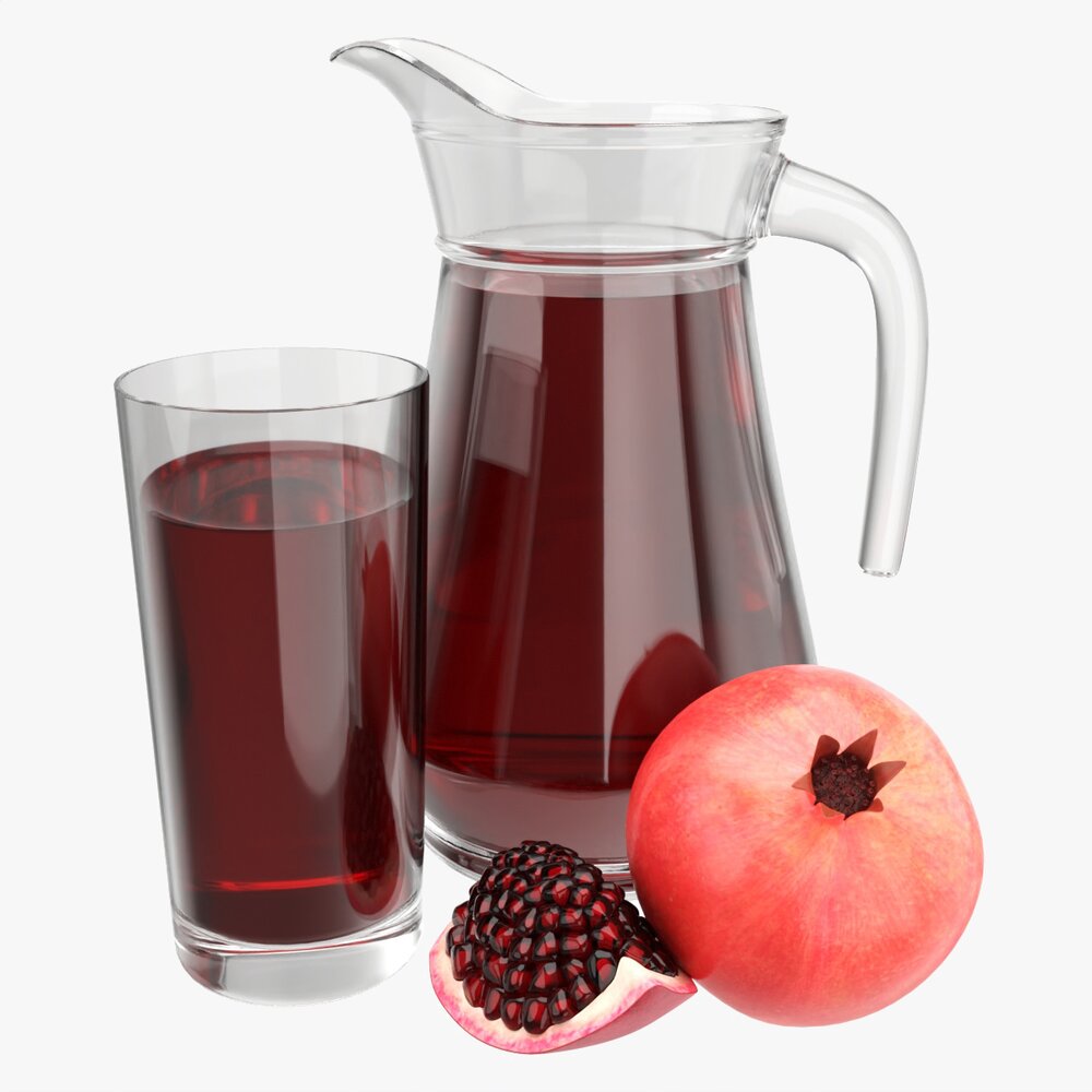Jug And Glass With Pomegranate Juice And Fruit 3D model - Download ...