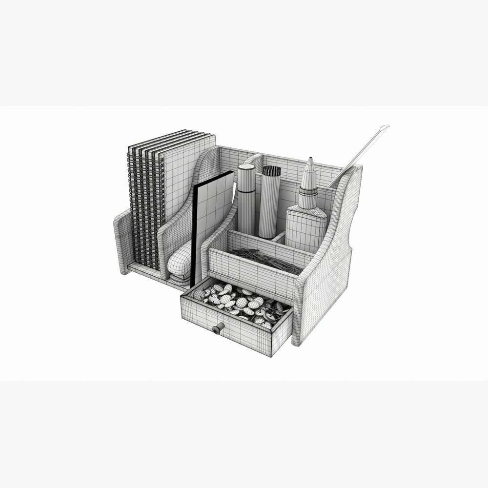Office Wood Organizer With Supplies 01 3D model - Download Stationery ...