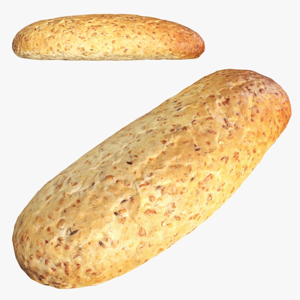 Narrow Wheat Bread With Grains 3D model - Download Dairy, Bakery on ...