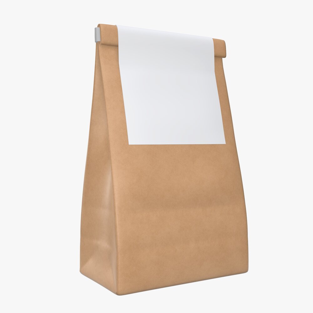 Craft Paper Package with Folded Top and Label Strip 3D model - Download ...