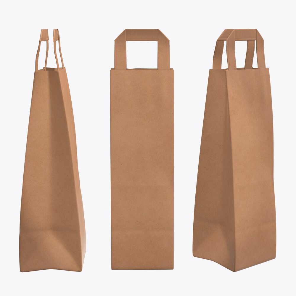 Paper Bag Slim With Handle 3D model - Download Packaging and Boxes on ...