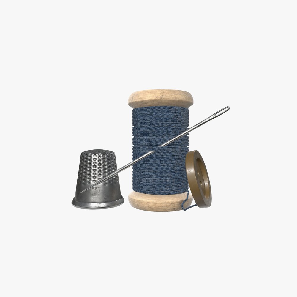 Thread Needle Button Thimble Coil 3D model - Download Hobbies on ...