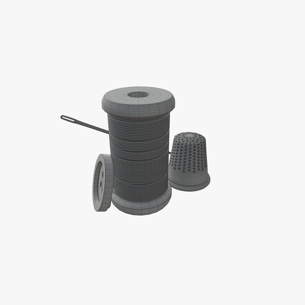 Thread Needle Button Thimble Coil 3D model - Download Hobbies on ...