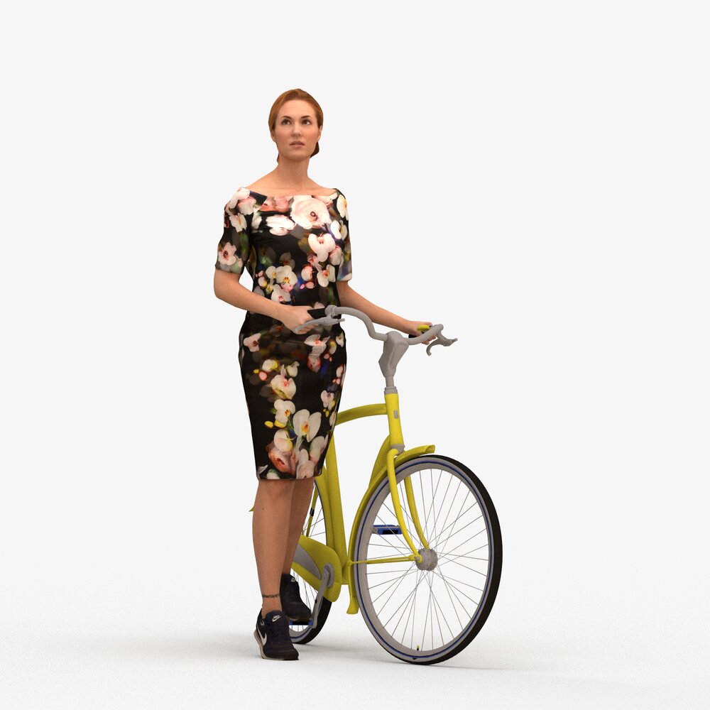 Woman in Dress Standing Next To A Bicycle 3D model - Download Character ...