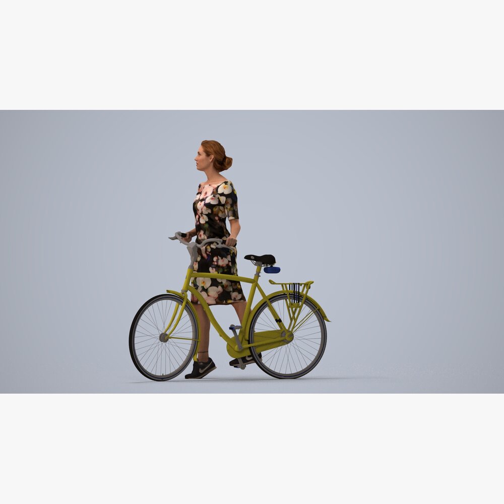 Woman in Dress Standing Next To A Bicycle 3D model - Download Character ...