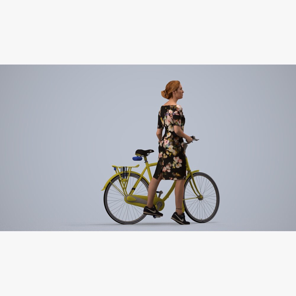 Woman in Dress Standing Next To A Bicycle 3D model - Download Character ...