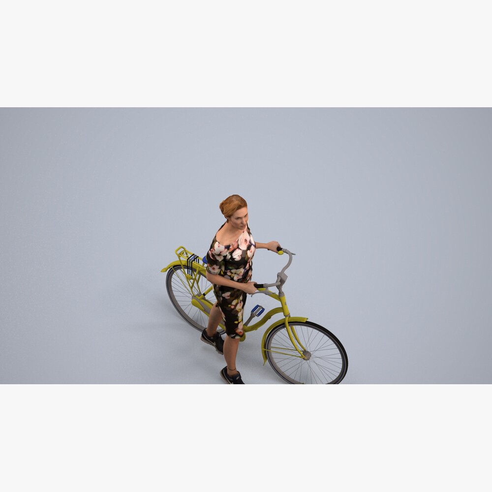 Woman in Dress Standing Next To A Bicycle 3D model - Download Character ...