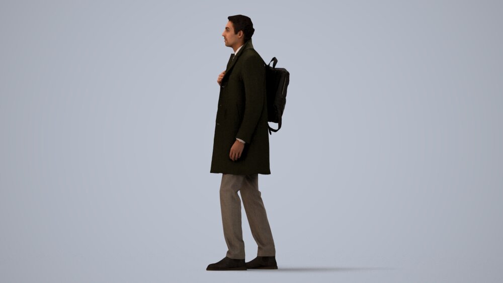 Man in Suit with Overcoat and Shoulder Bag 3D model - Download ...