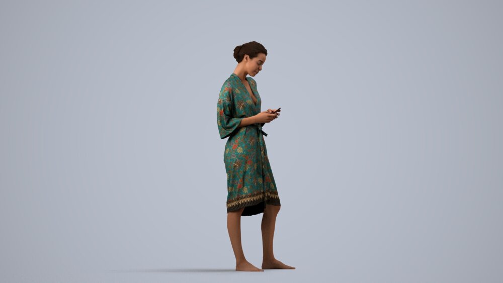 Person in Floral Kimono Texting 3D model - Download Character on ...