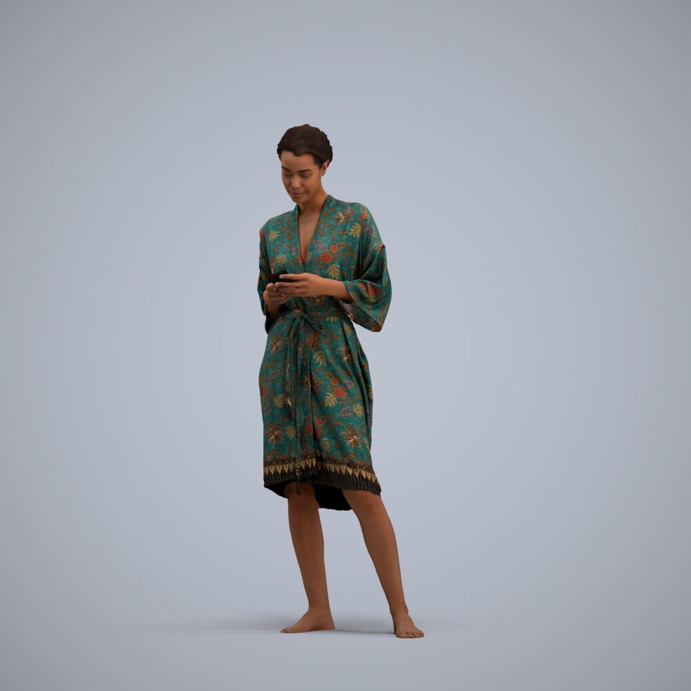 Person in Floral Kimono Texting 3D model - Download Character on ...