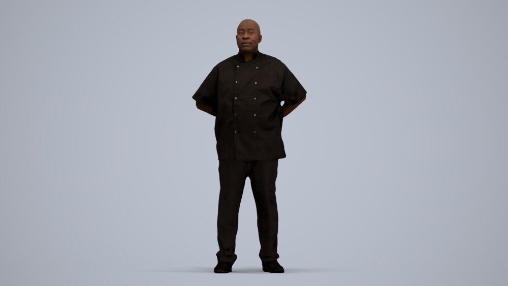 Man in Chef’s Double-Breasted Black Uniform with Stand Collar 3D model ...