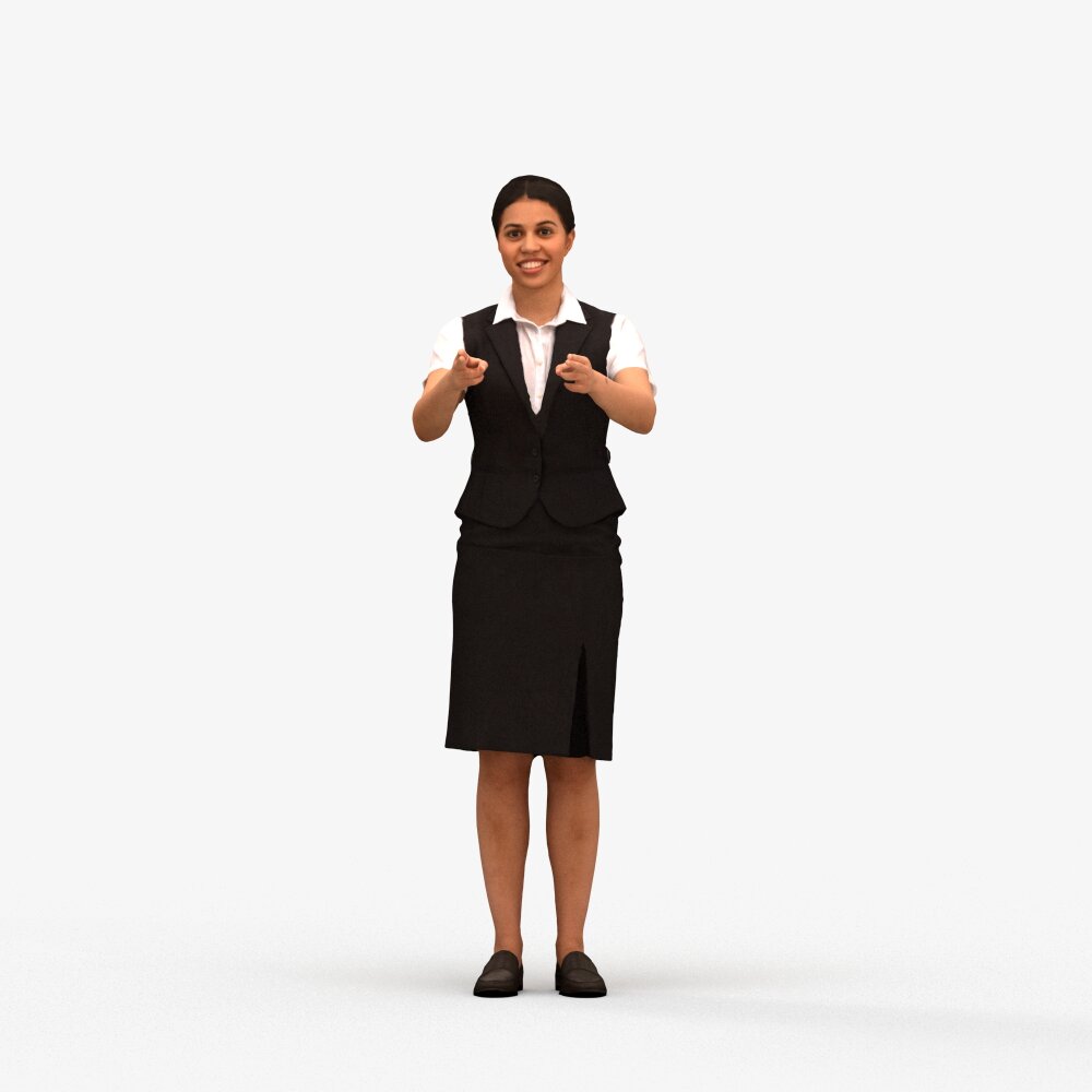 Woman in Business Attire with Black Vest and Pencil Skirt 3D model ...