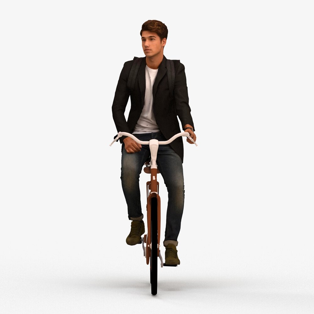 Man Riding a Bike With a Backpack 3D model - Download Character on ...