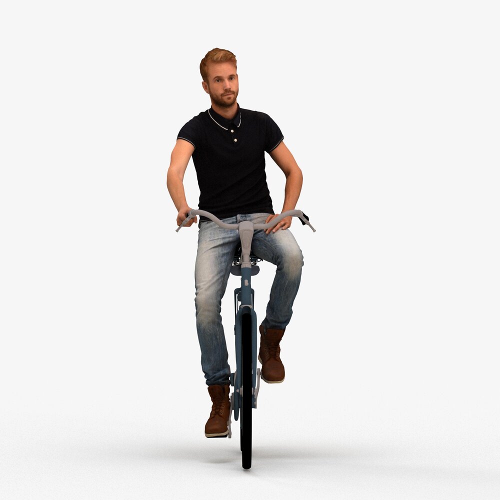 Man Riding Bicycle Holding On With One Hand 3D model - Download ...