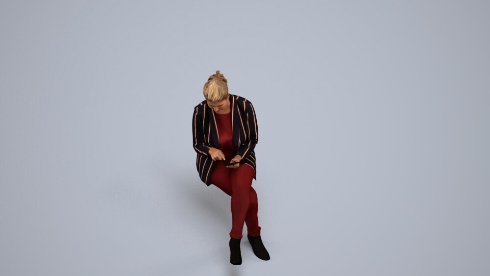 Seated Figure with Striped Blazer Using Device 3D model - Download ...