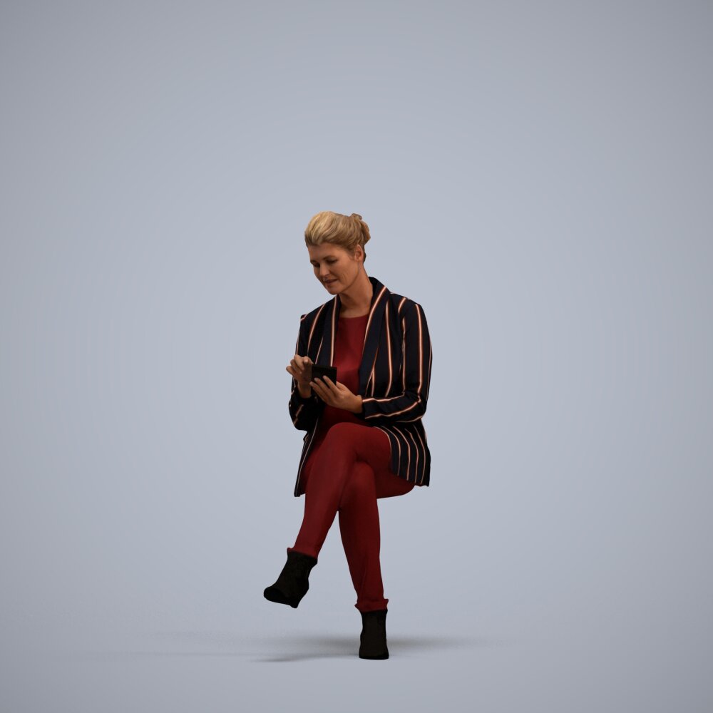 Seated Figure with Striped Blazer Using Device 3D model - Download ...