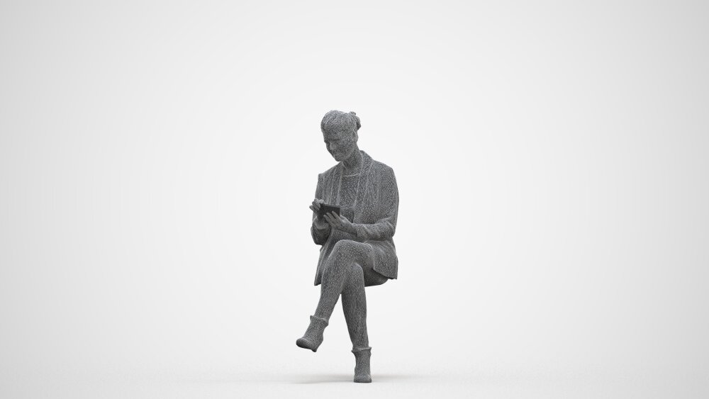 Seated Figure with Striped Blazer Using Device 3D model - Download ...