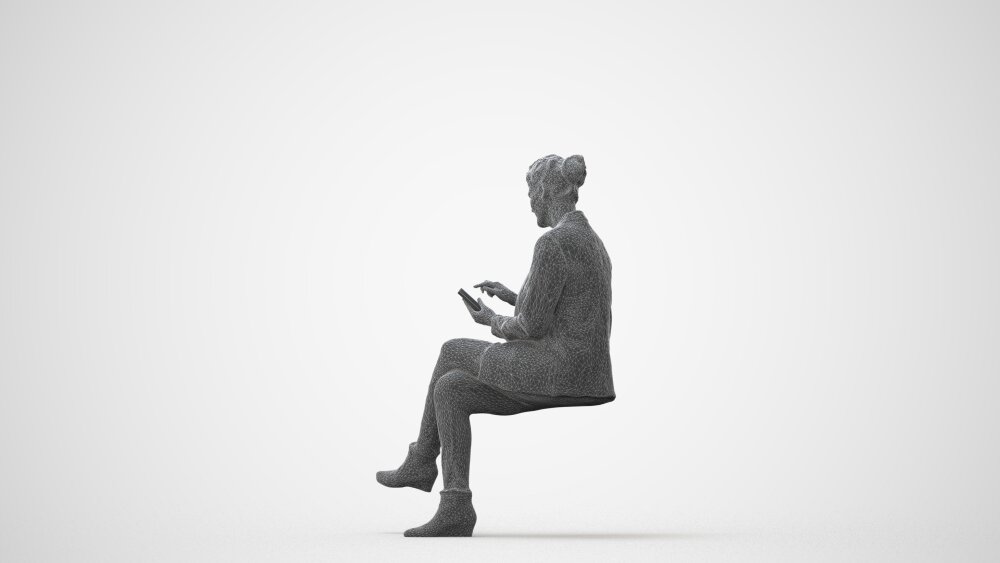 Seated Figure with Striped Blazer Using Device 3D model - Download ...