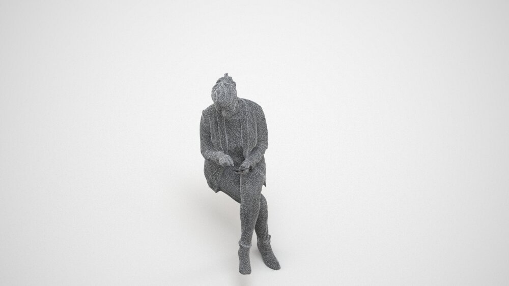 Seated Figure with Striped Blazer Using Device 3D model - Download ...